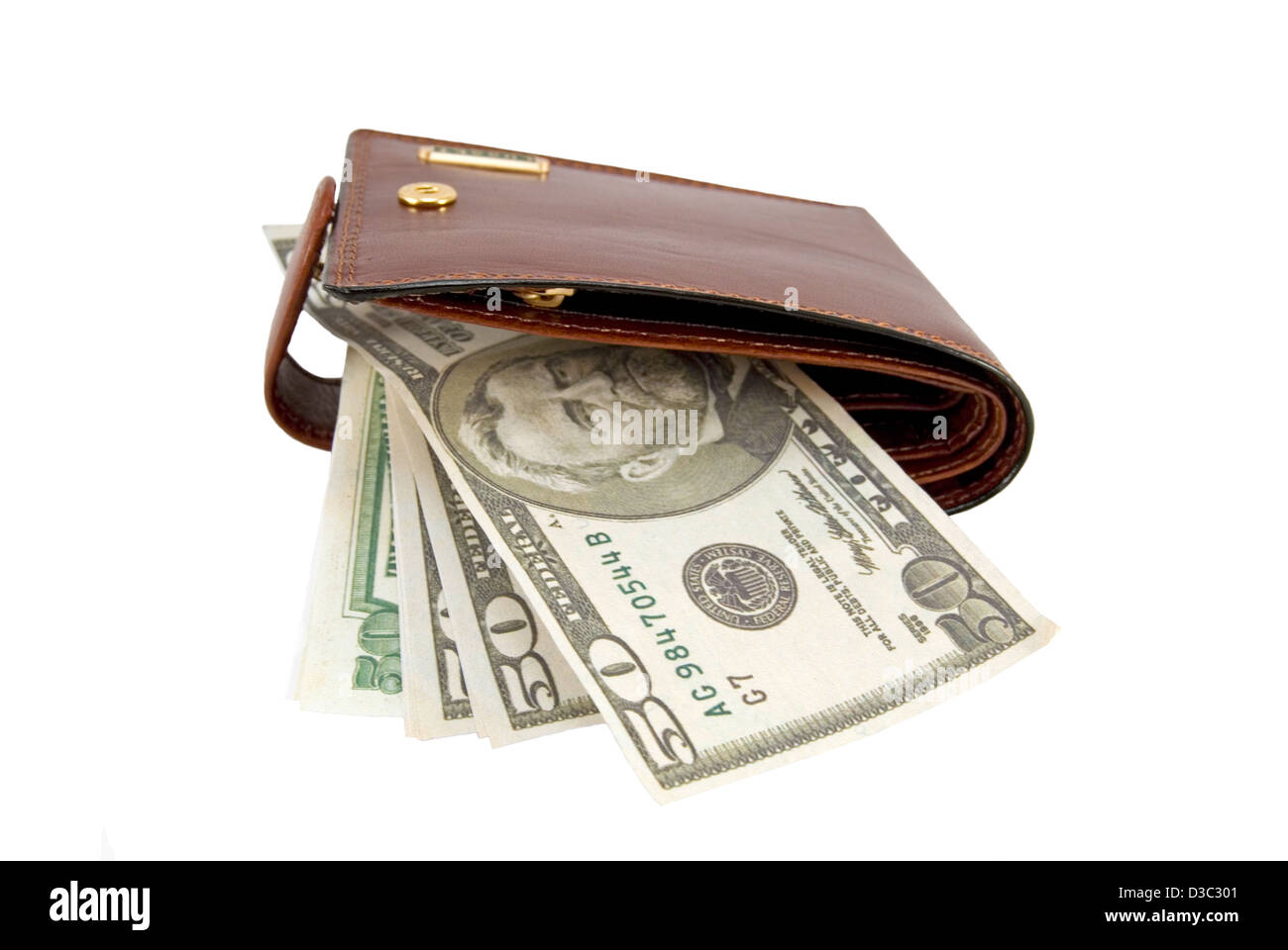 Brown leather wallet and fifty dollars denominations Stock Photo - Alamy
