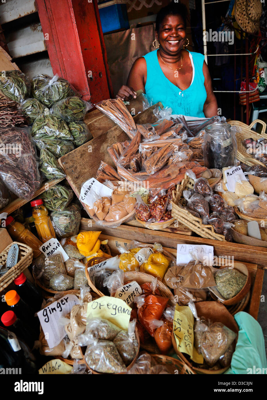 SPICE AND PRODUCE STALL,CASTRIES CENTRAL MARKET,ST.LUCIA Stock Photo ...