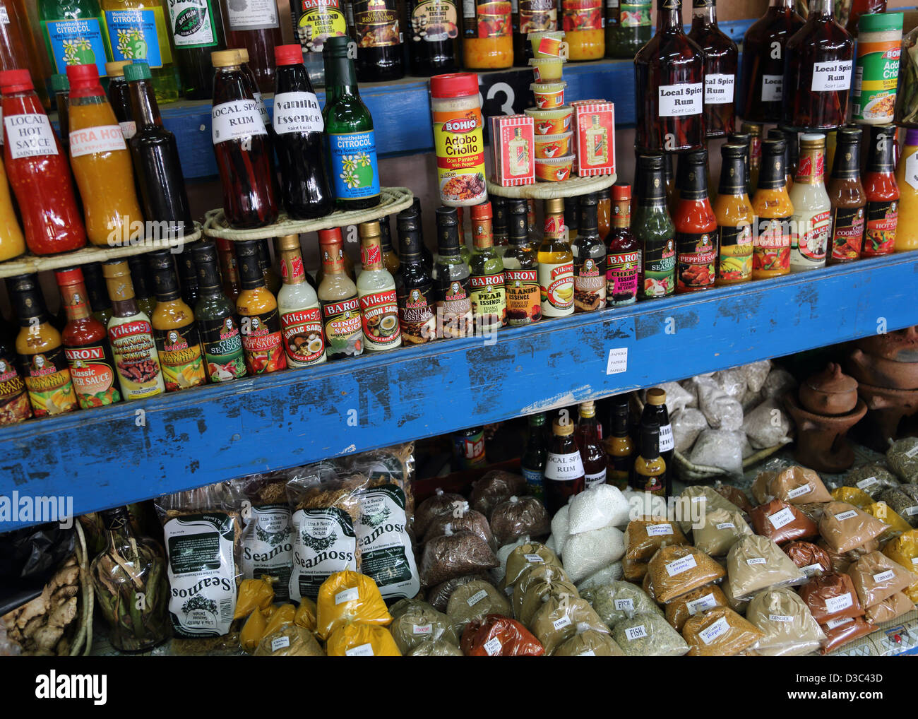 SPICE AND PRODUCE STALL,CASTRIES CENTRAL MARKET,ST.LUCIA Stock Photo ...