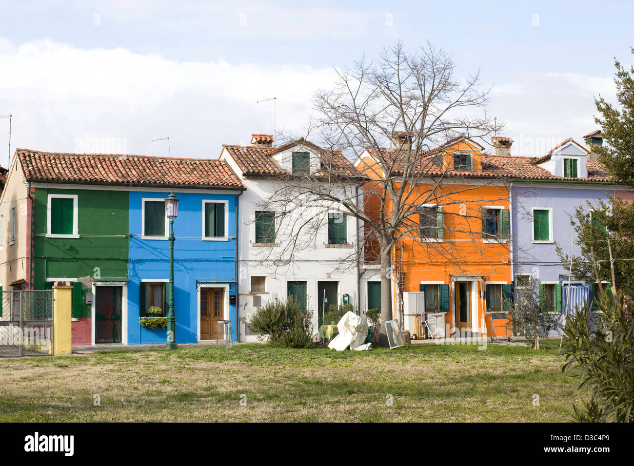 Brightly colored homes on Burano an island in the Venetian Lagoon Stock ...