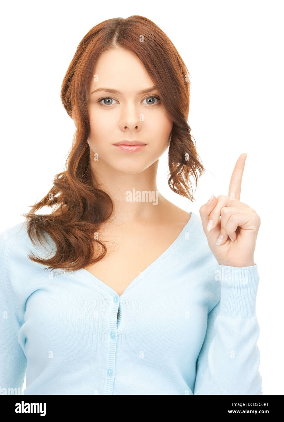 woman with her finger up Stock Photo - Alamy