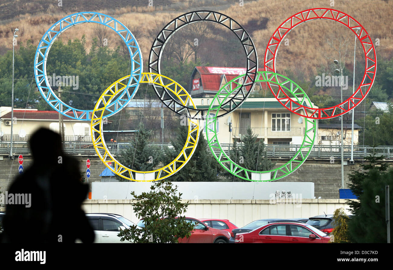 Giant Olympic Rings are installed at the airport in Sochi, Russia, 06 ...