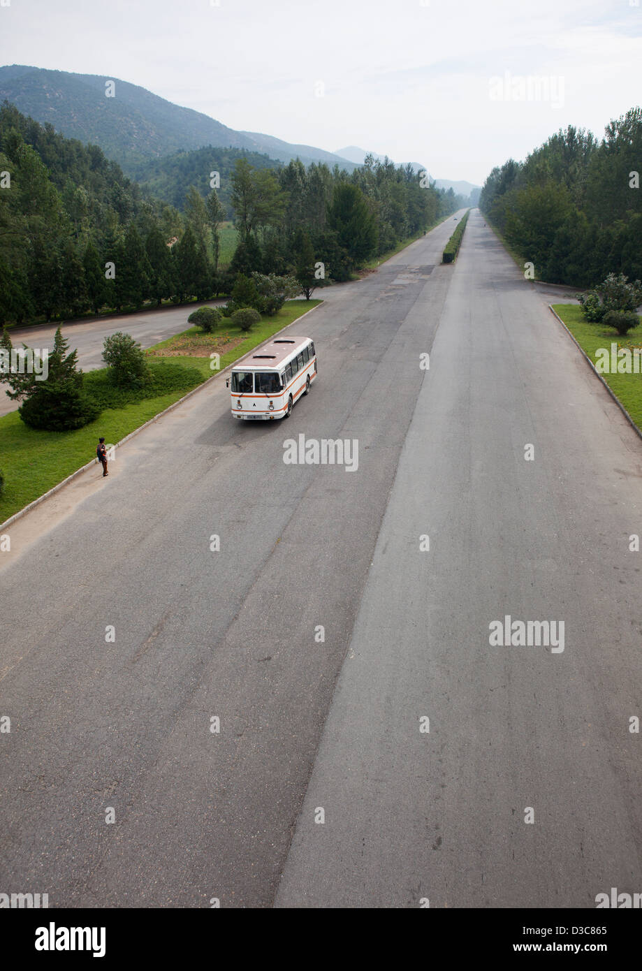 One People Waiting For The Bus On Pyongyang Kaesong Highway, North ...