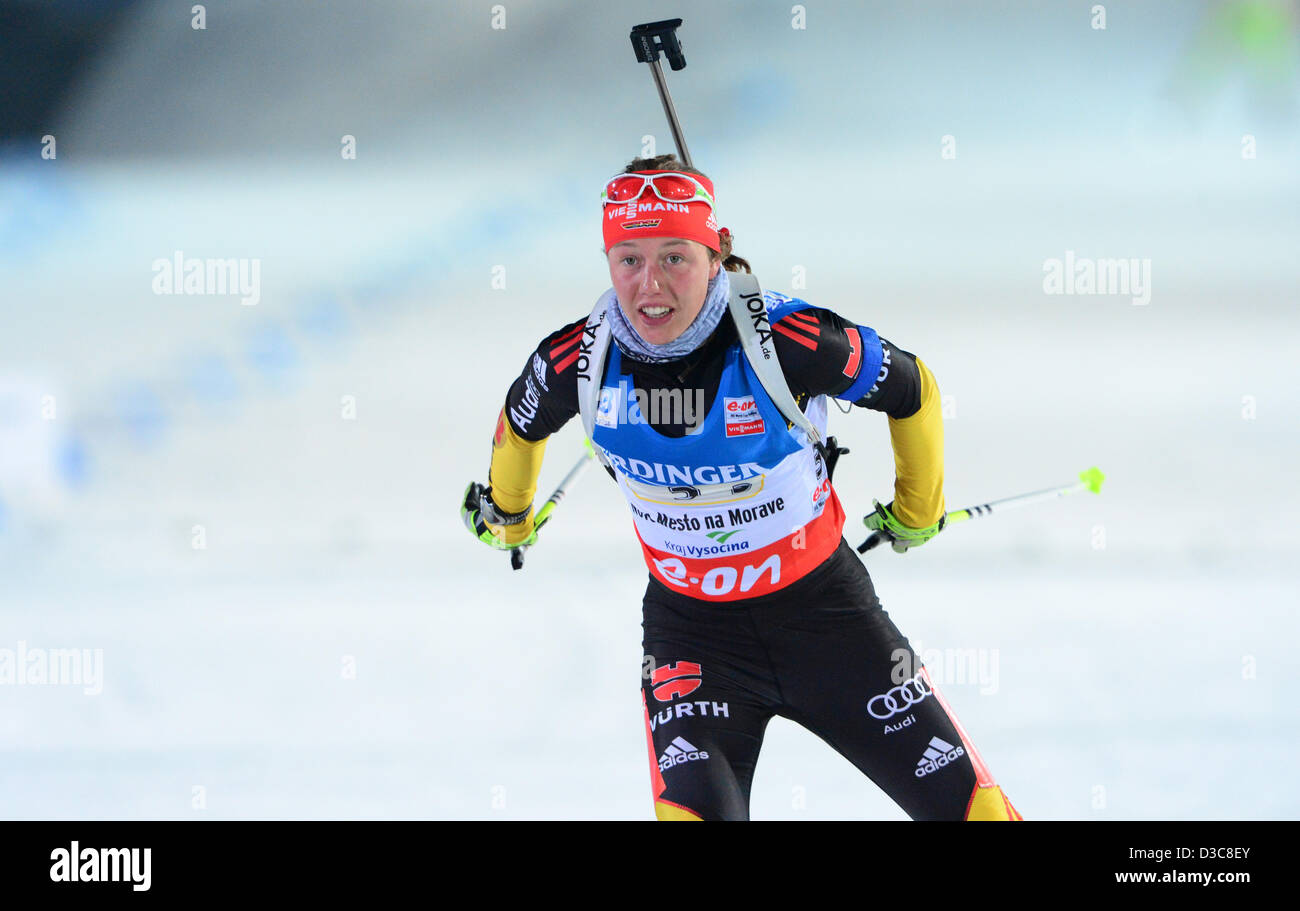 Laura Dahlmeier of Germany competes during the women's 4x6 km relay at ...