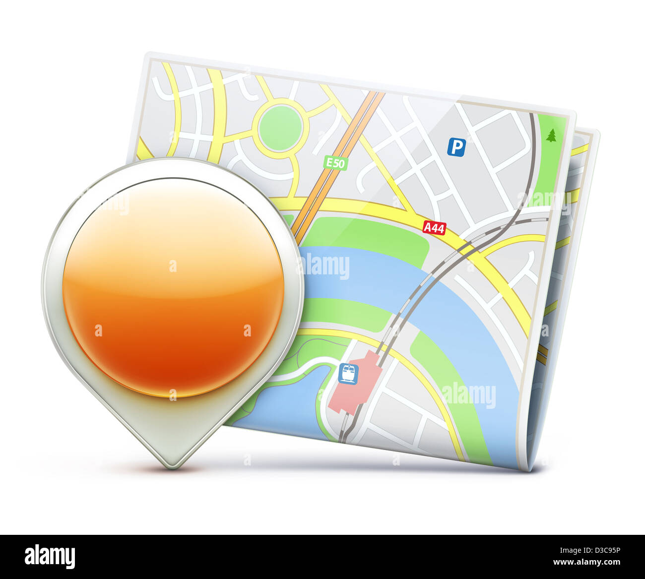 global navigation concept with city map and glossy location pointer ...