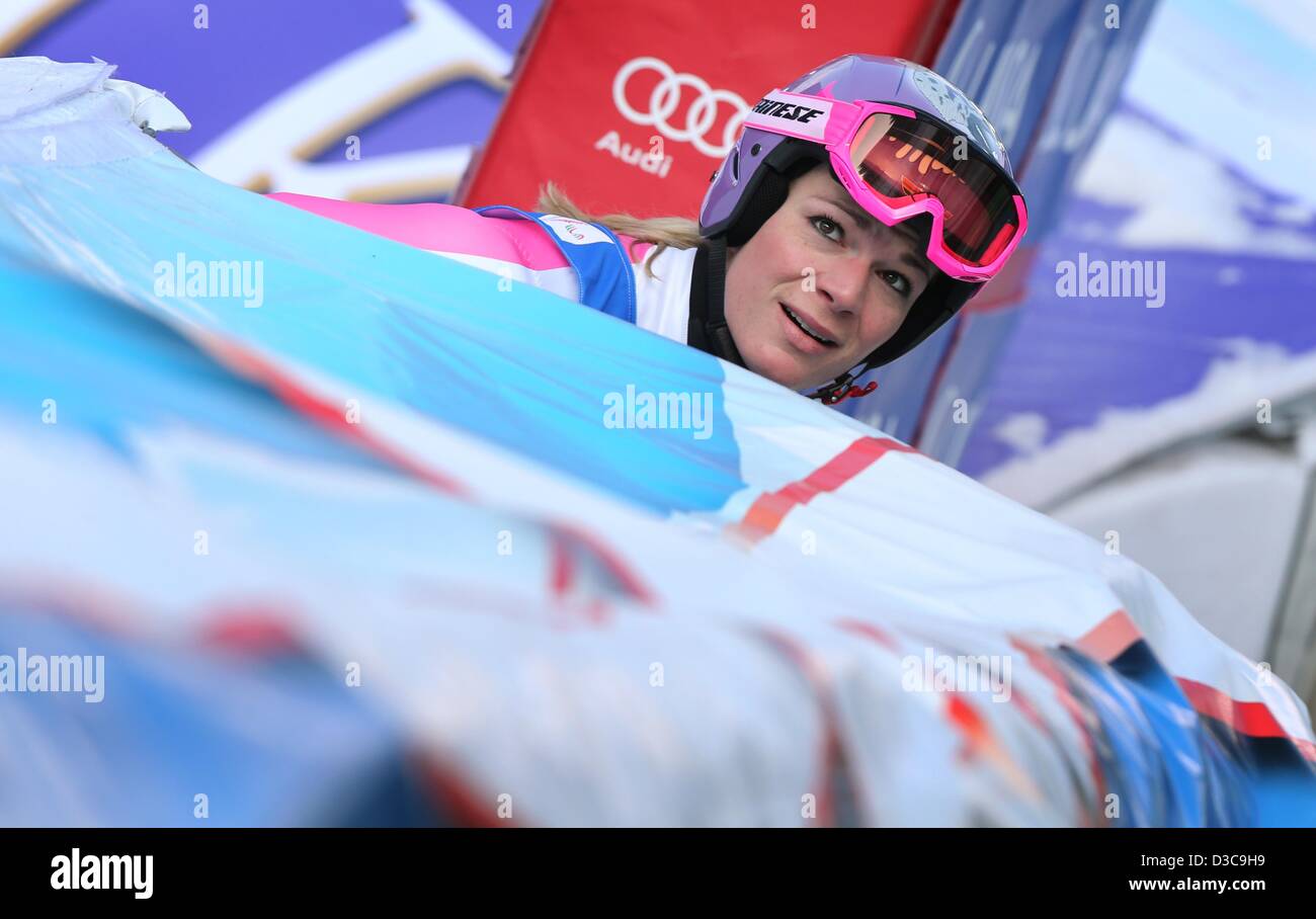 Maria Hoefl-Riesch of Germany reacts during the first run of the women ...