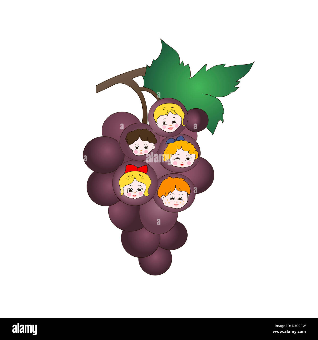 Vector illustration of kids on the grapes Stock Photo - Alamy