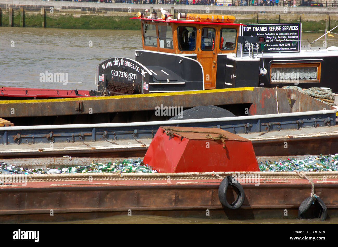 Maintenance barges on the RIver Thames in London, England Stock Photo ...