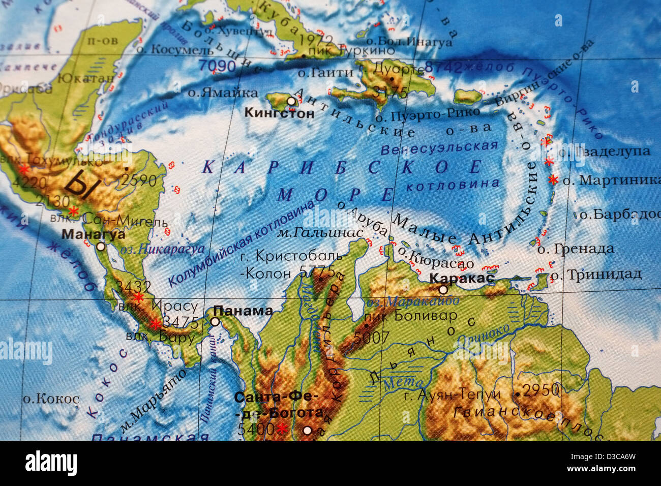 Part of a map. Caribbean sea Stock Photo - Alamy