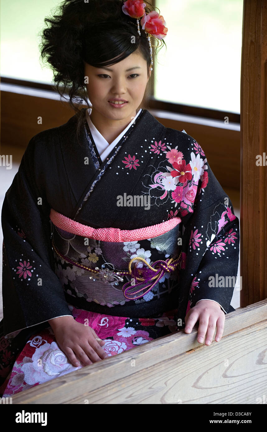 Beautiful 19 Year Old Japanese Girl Wearing Traditional Furisode Long