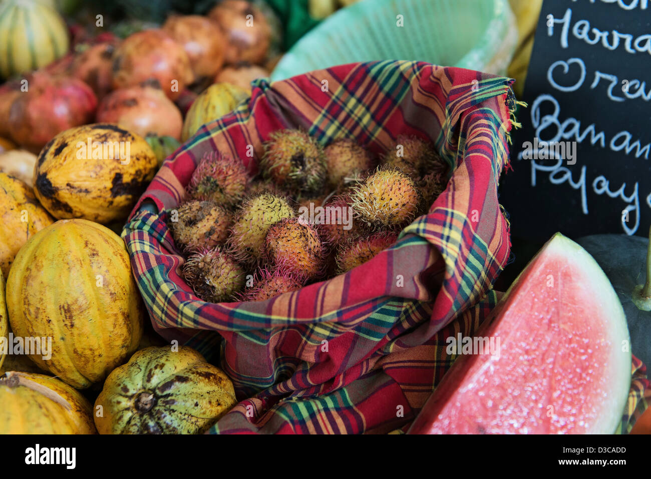 Tropical fruits and vegetables at Fort-de-France market, Martinique ...