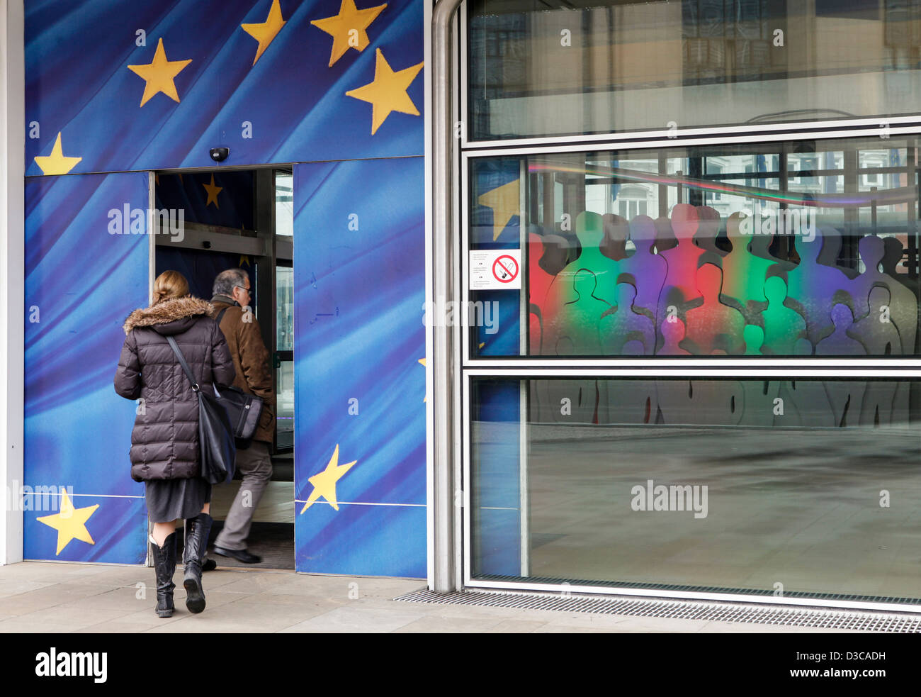 Entrance of the Berlaymont building, the headquarters of the European ...