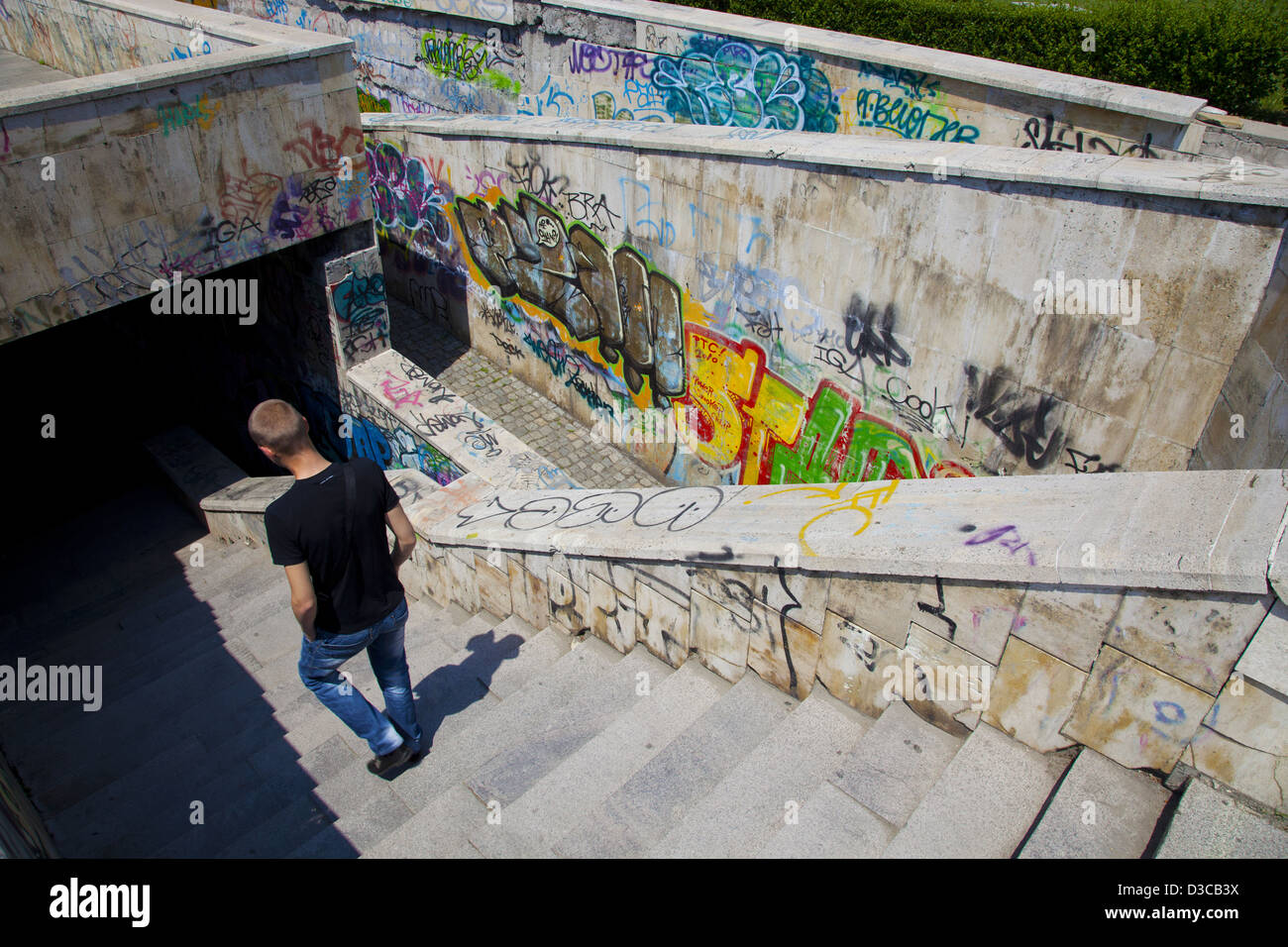 Bulgaria, Europe, Plovdiv, Graffiti Lining The Street Steps To Lower ...