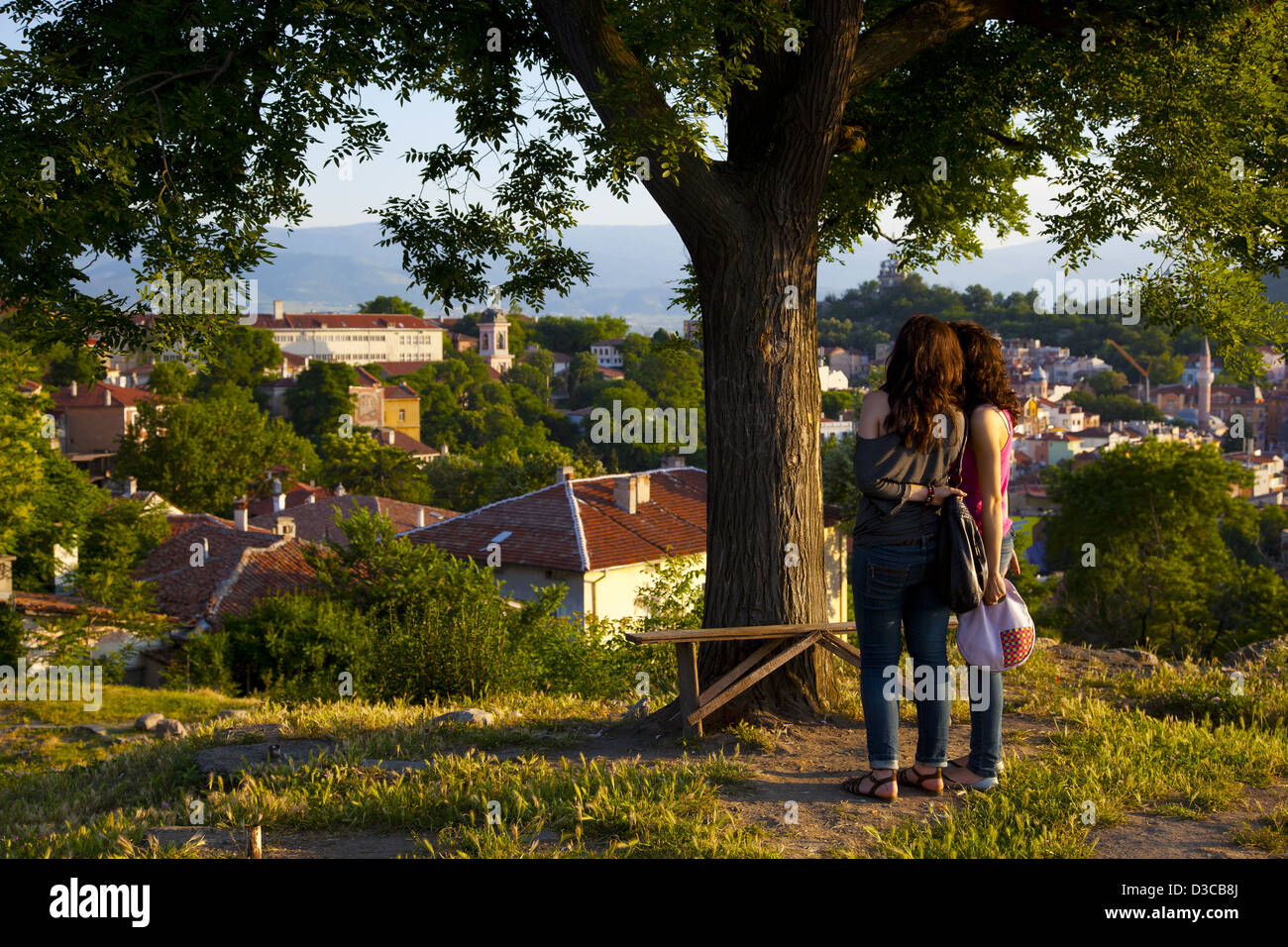 Bulgaria, Europe, Plovdiv, Young Women Viewing The Old Town From Nebet ...