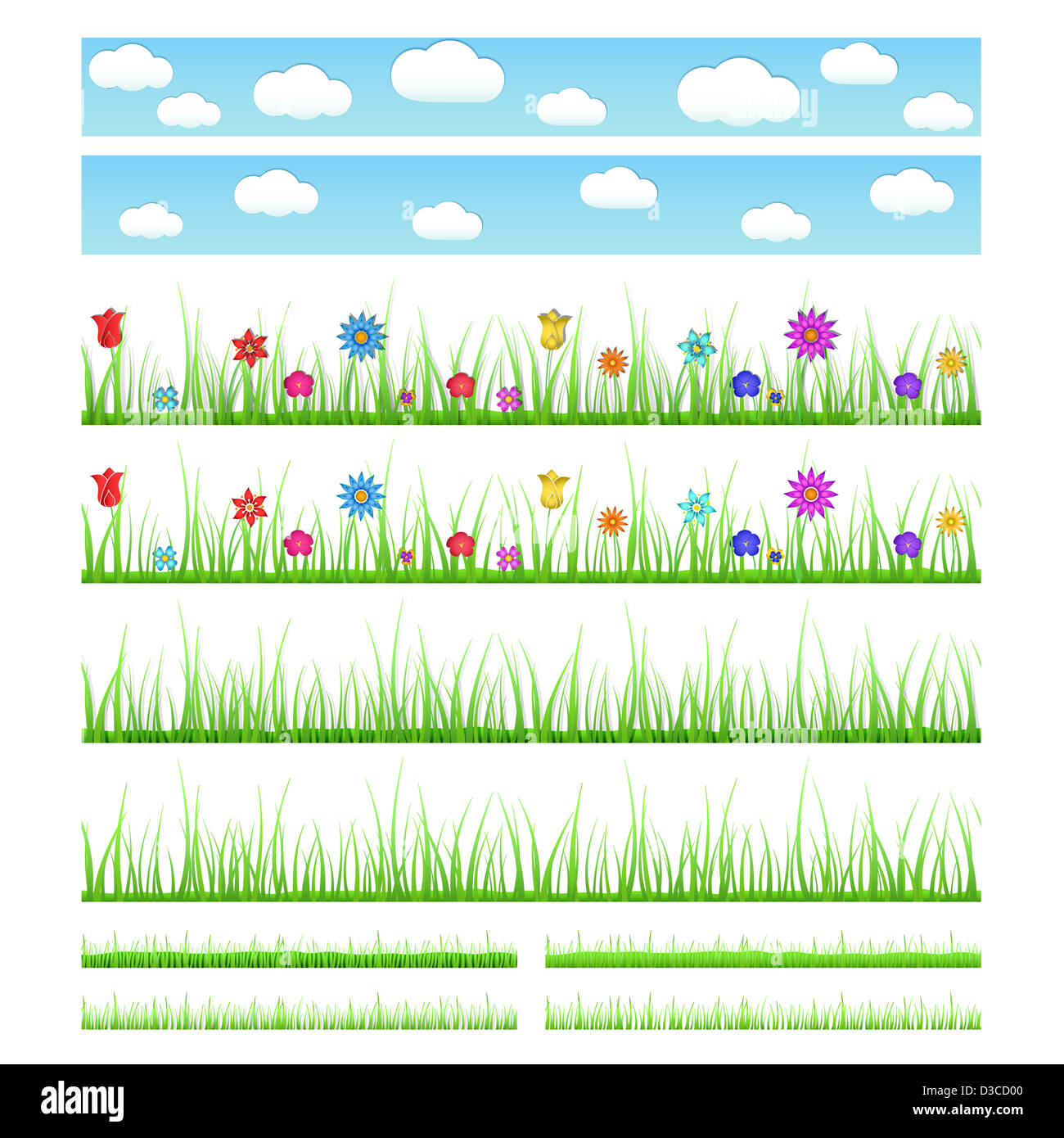 Set of seamless grass with flowers and without Stock Photo - Alamy