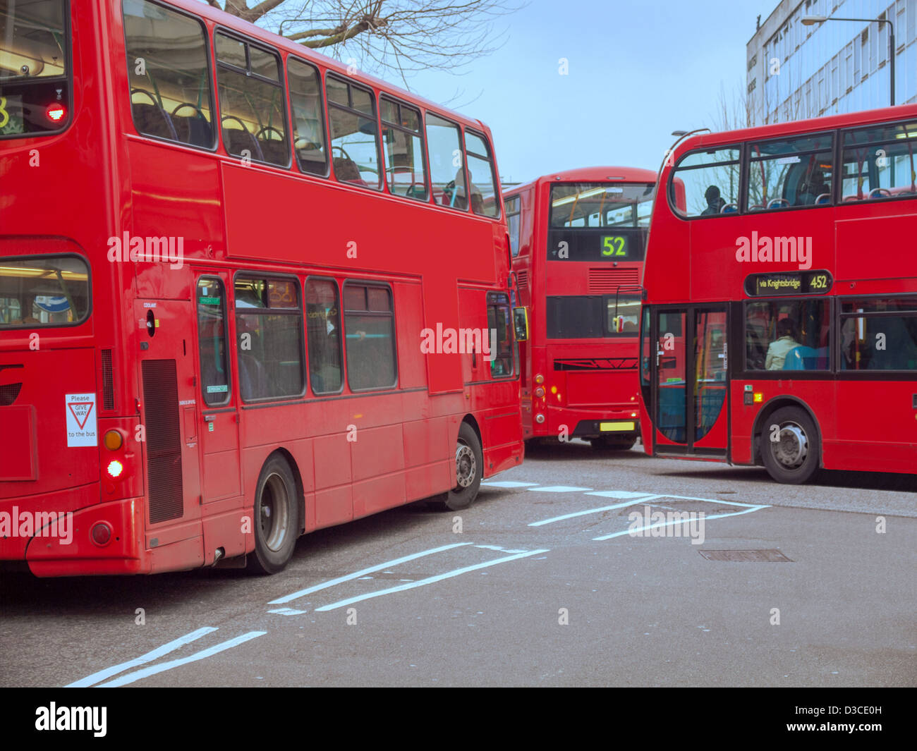 Double decker red London buses Stock Photo - Alamy