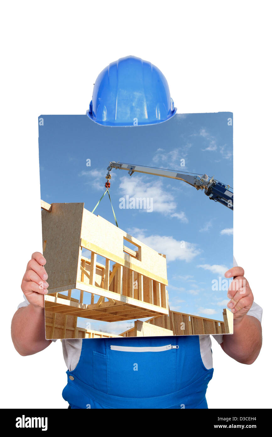 faceless worker showing a building site picture Stock Photo - Alamy