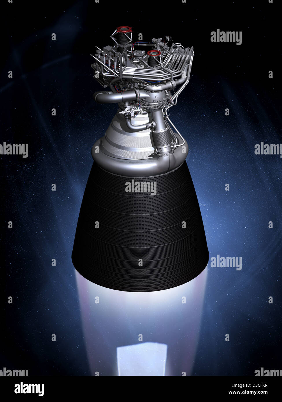 An artist’s concept of the J-2X rocket engine, developed by NASA for ...