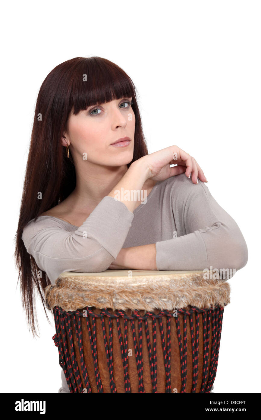 Woman with a djembe drum Stock Photo - Alamy