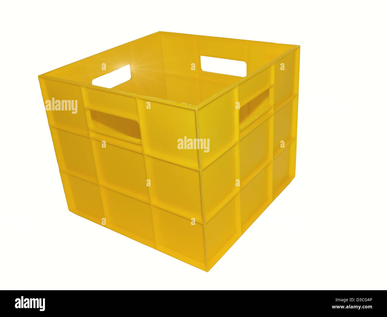 Yellow plastic storage crate on a plain white background Stock Photo ...