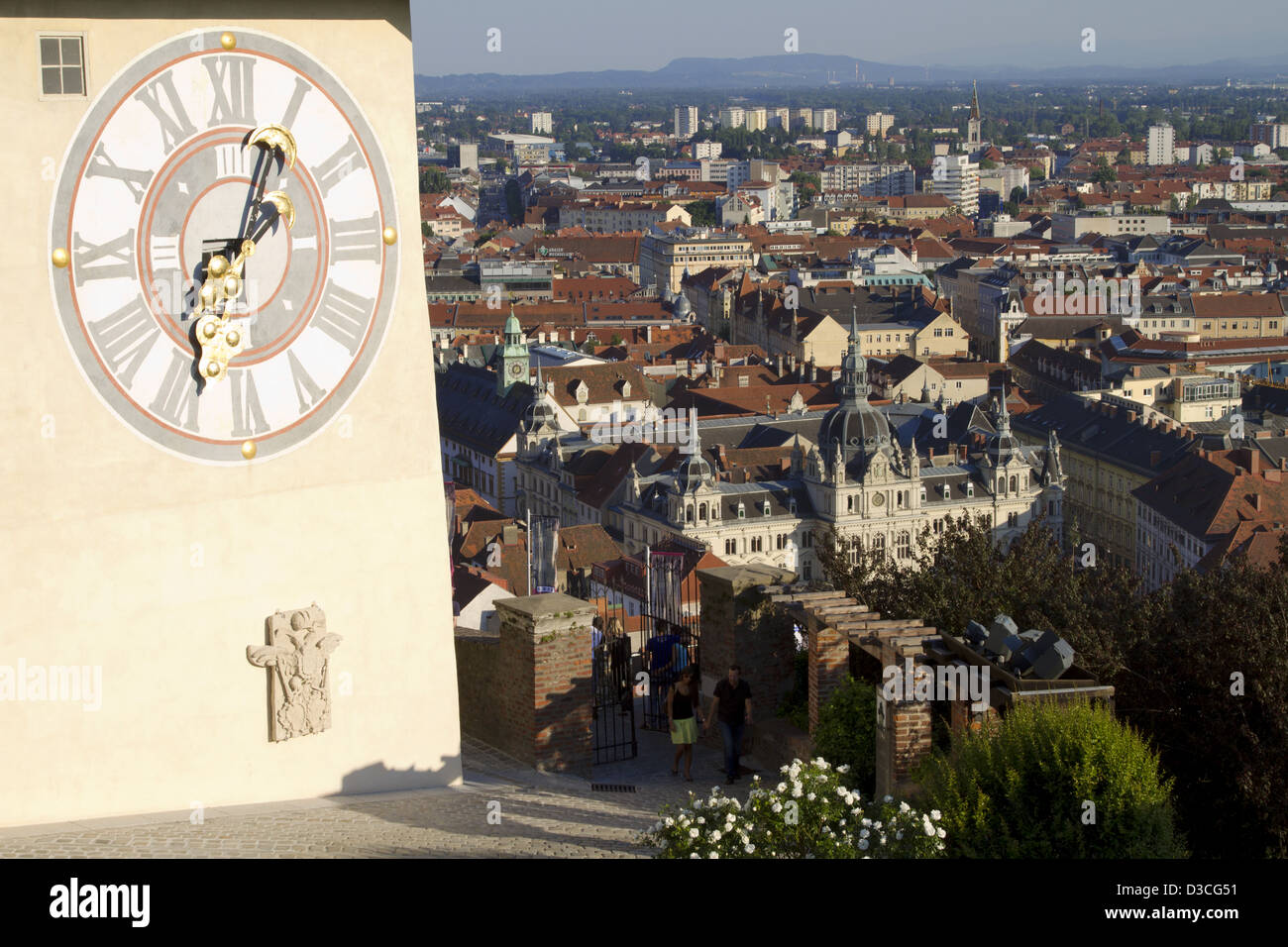 Austria, Styria, Graz, Schlossberg, Clock Tower, Old Town And Town Hall ...