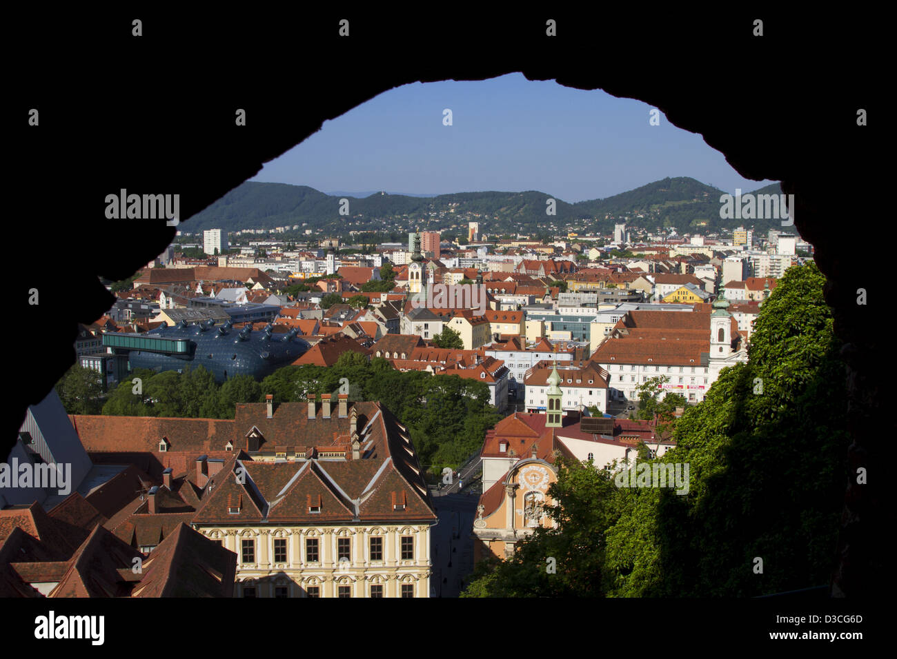 Austria, Styria, Graz, Kunsthaus, Old Town Viewed From Schlossberg ...