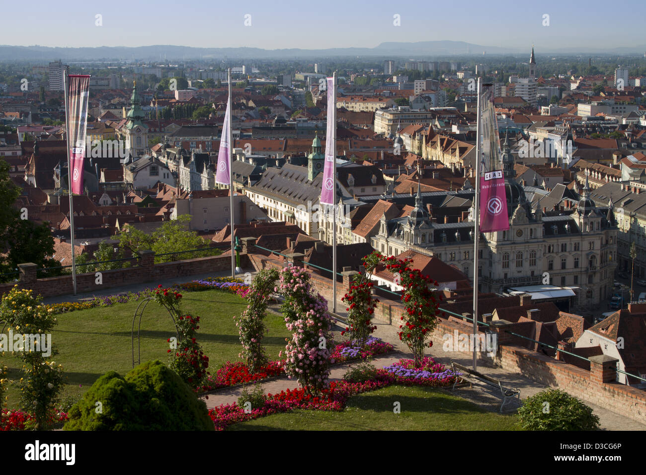 Austria, Styria, Graz, Old Town And Town Hall Viewed From Schlossberg ...