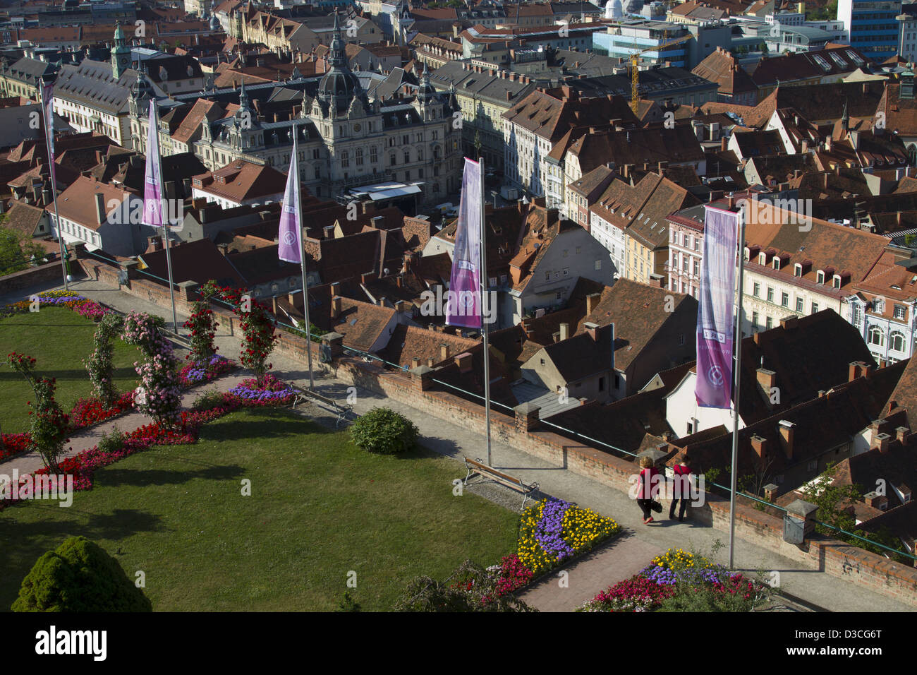 Austria, Styria, Graz, Old Town And Town Hall Viewed From Schlossberg ...