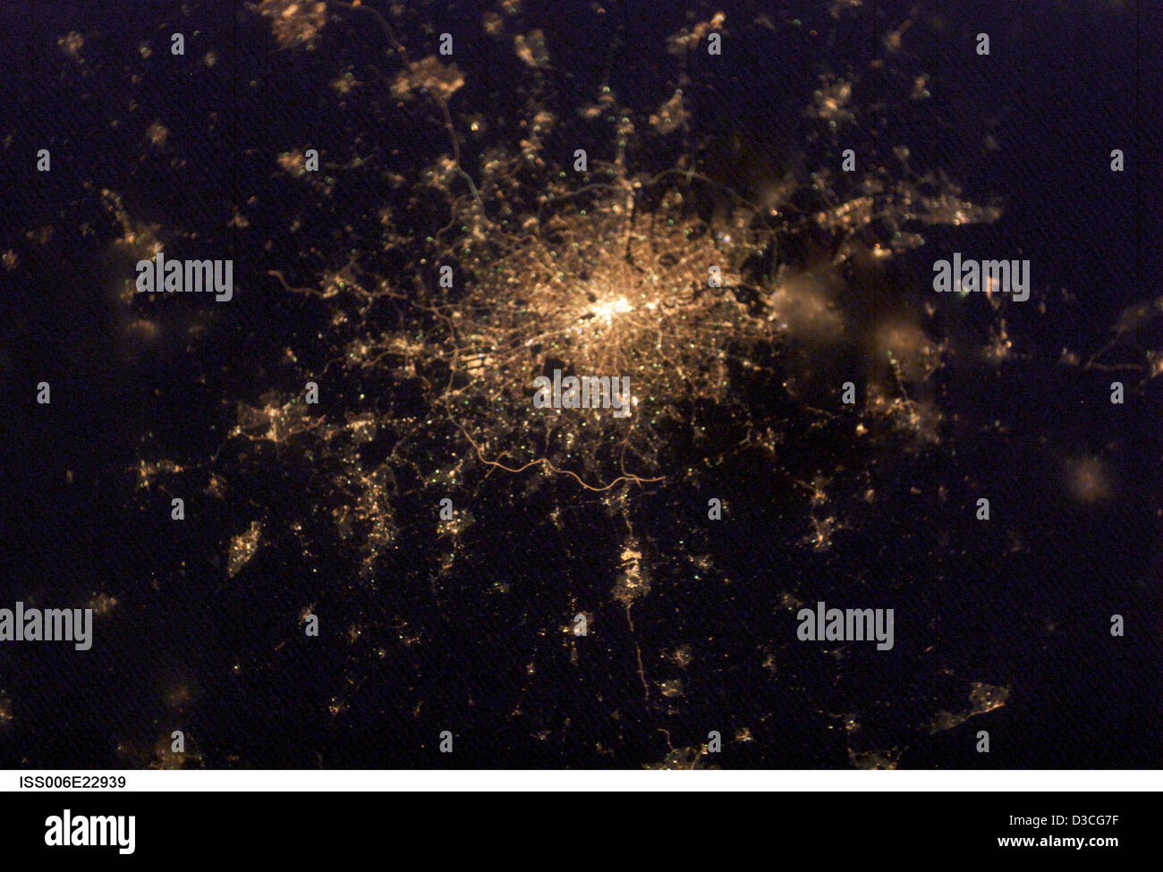 A view of London at night captured from the International Space Station ...