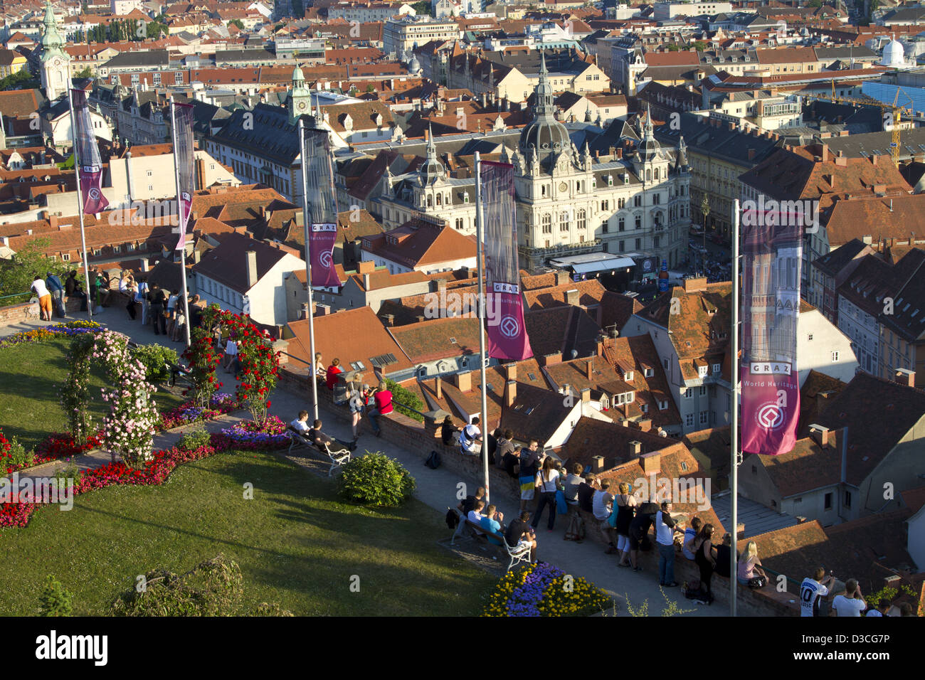 Austria, Styria, Graz, Old Town And Town Hall Viewed From Schlossberg ...