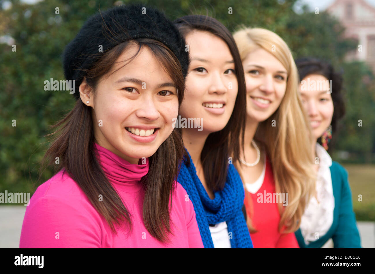 Female college students outdoor in a line Stock Photo - Alamy