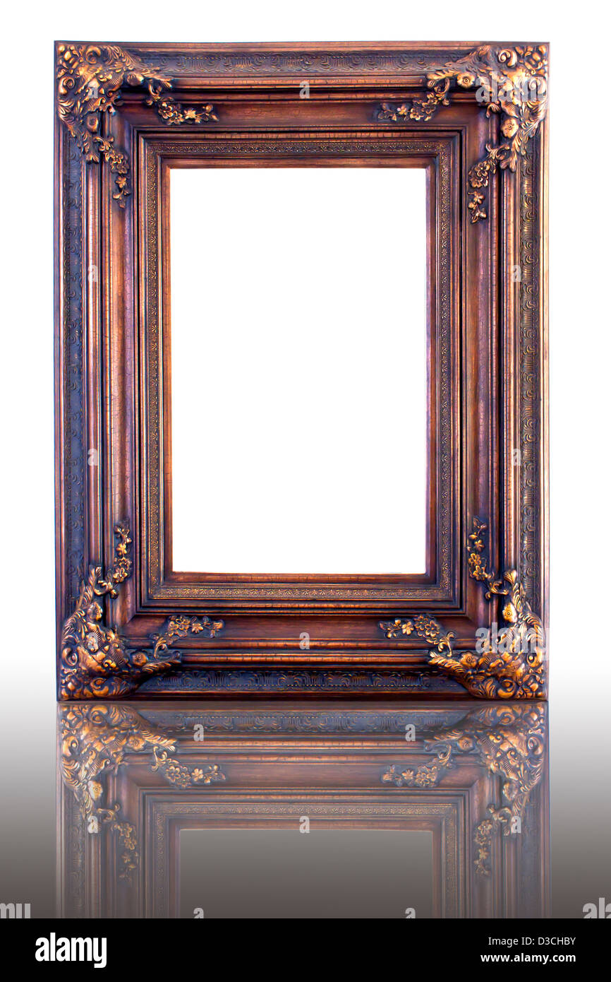 Antique look gold color picture frame isolated on white Stock Photo - Alamy