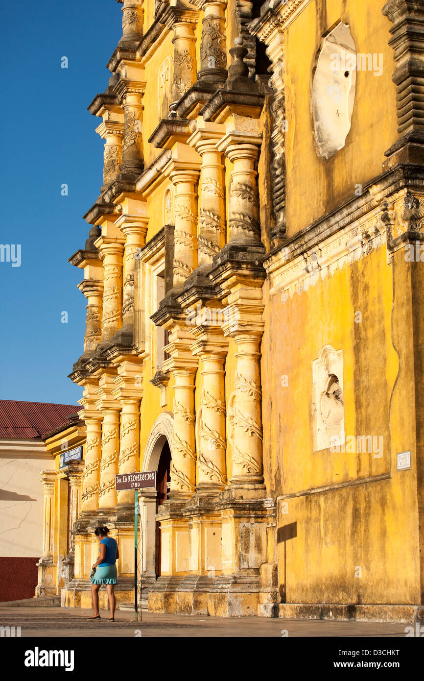 The bright yellow facade of Iglesia La Recoleccion a well known and ...