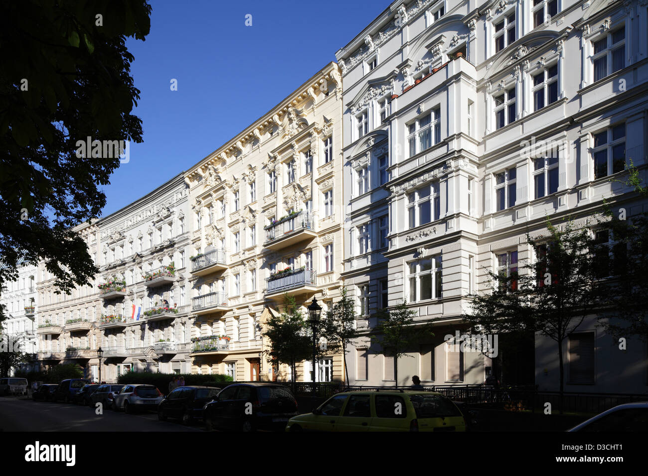 Berlin, Germany, redeveloped old building facades in the evening light ...
