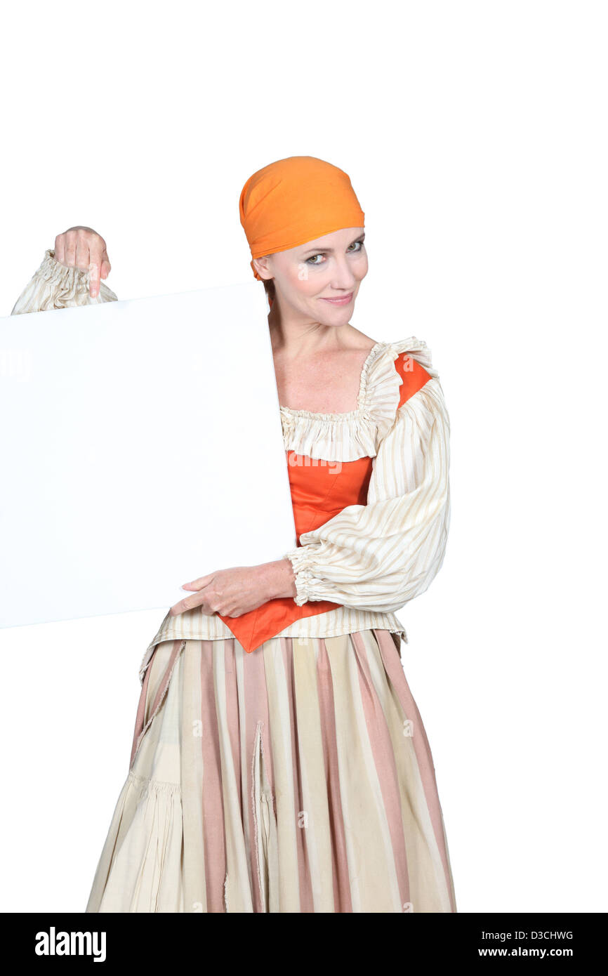 Woman pointing to a blank poster Stock Photo - Alamy