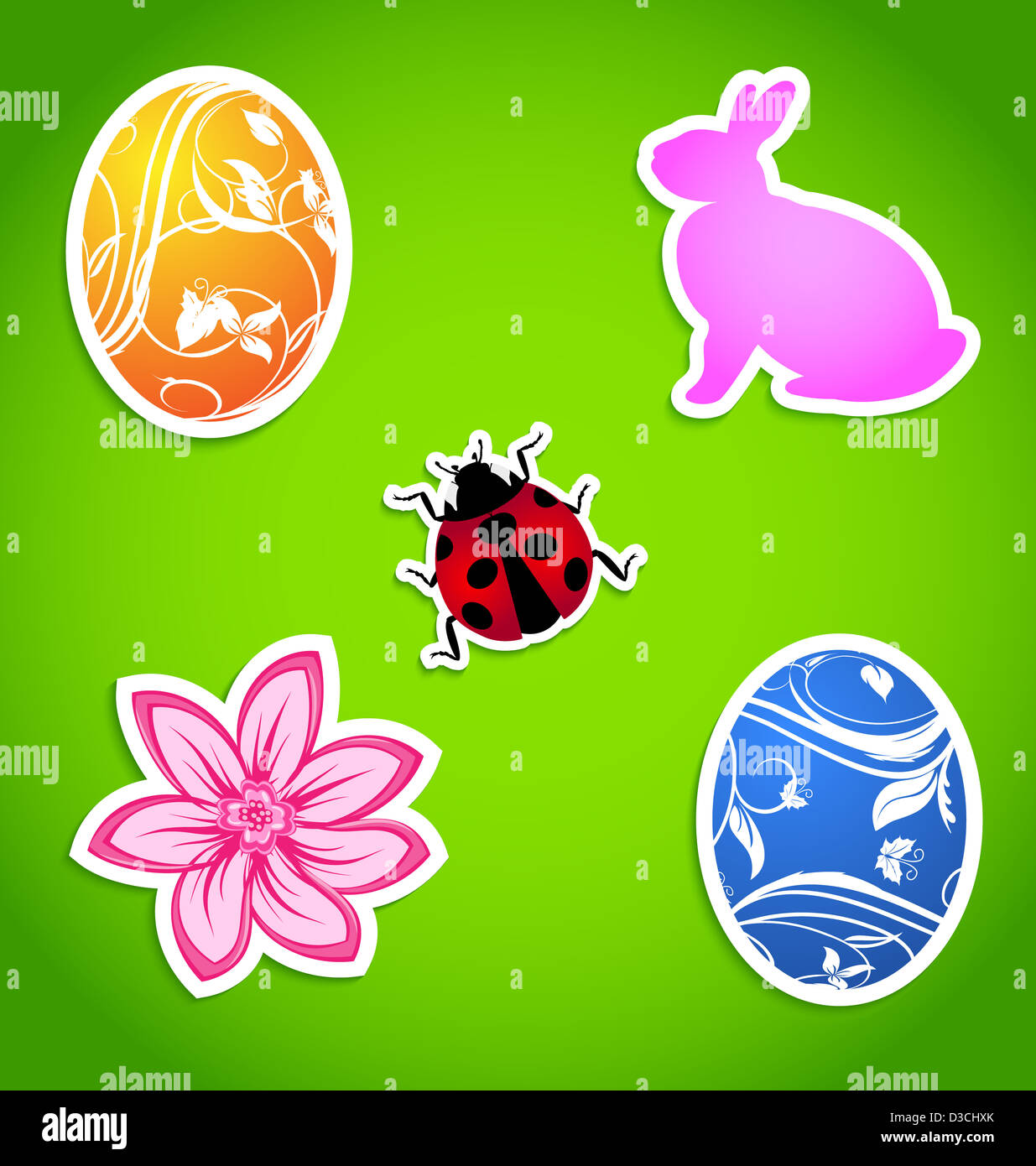 Illustration Easter card with colorful rabbit and eggs - vector Stock ...