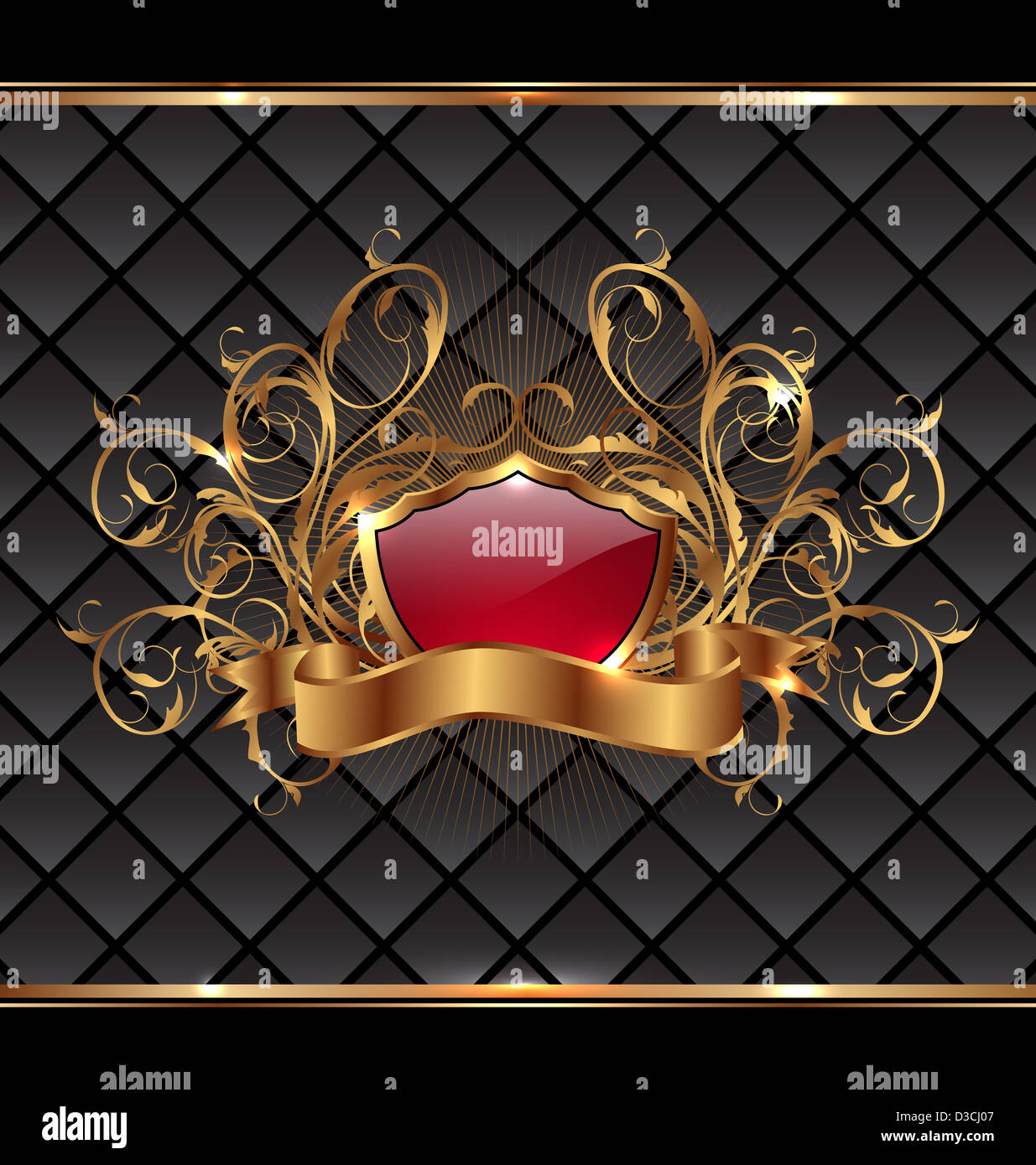 Illustration gold invitation frame with heraldic crown Stock Photo - Alamy