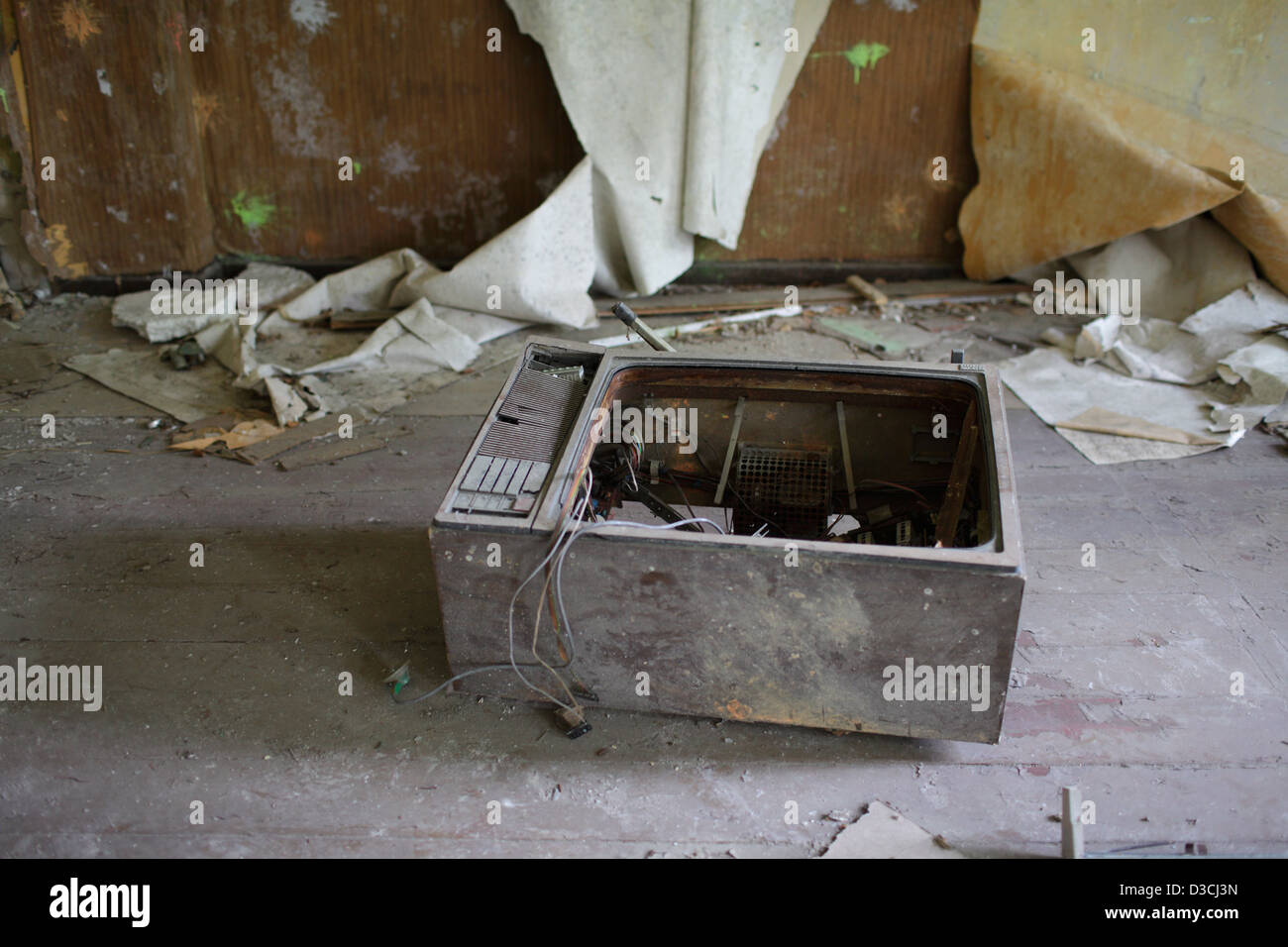 Gross Dölln, Germany, destroyed television in a former barracks Stock ...