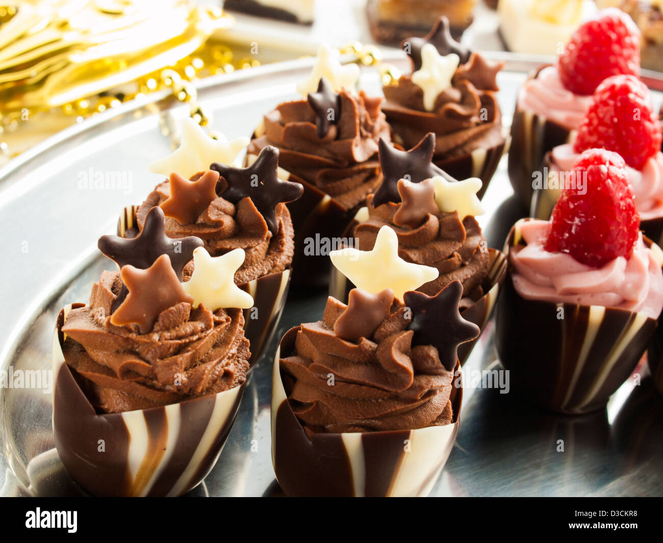 Gourmet assorted petite party pastries decorated for New Year Eve ...