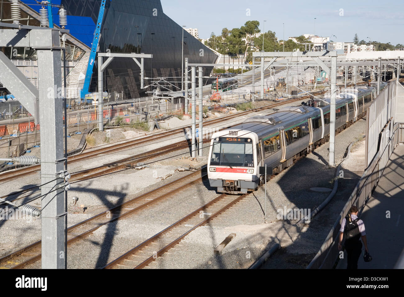 Train, infrastructure and adjacent construction work in Perth, Western ...
