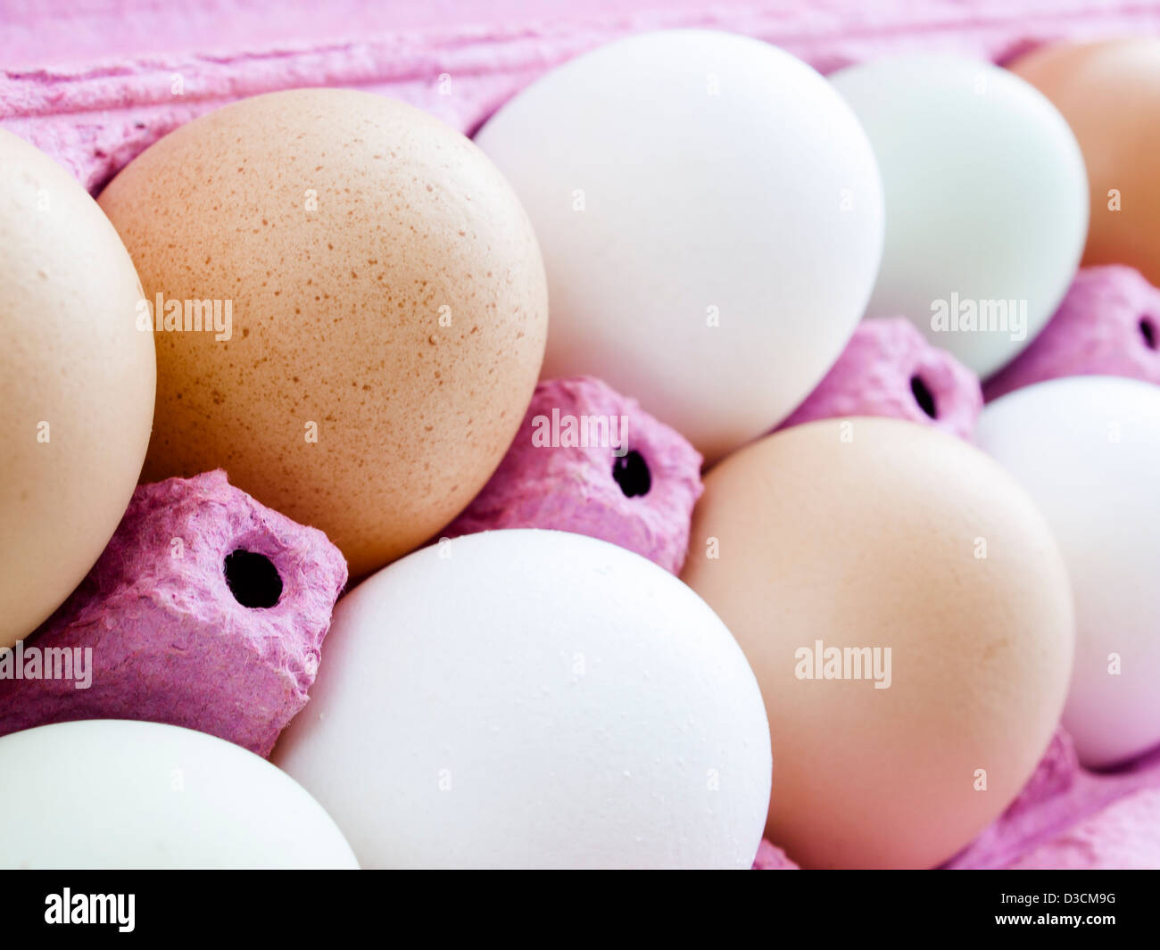 Fresh farm eggs in pink egg crate Stock Photo - Alamy