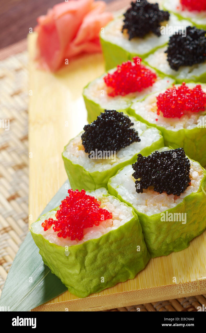 Japanese sushi . traditional japanese food.Roll made of Smoked fish and ...