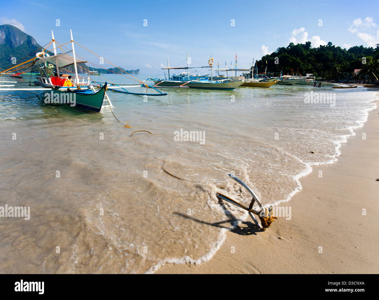 Passenger ship is anchored at beach, Palawan, Philippines Stock Photo ...