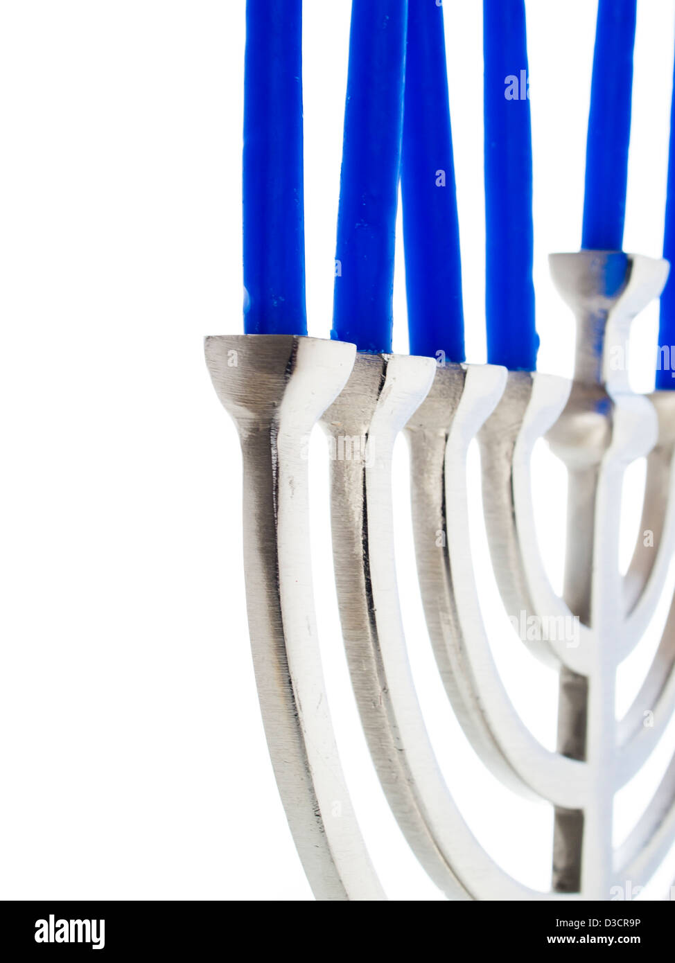 Contemporary menorah with blue candels on white background Stock Photo ...