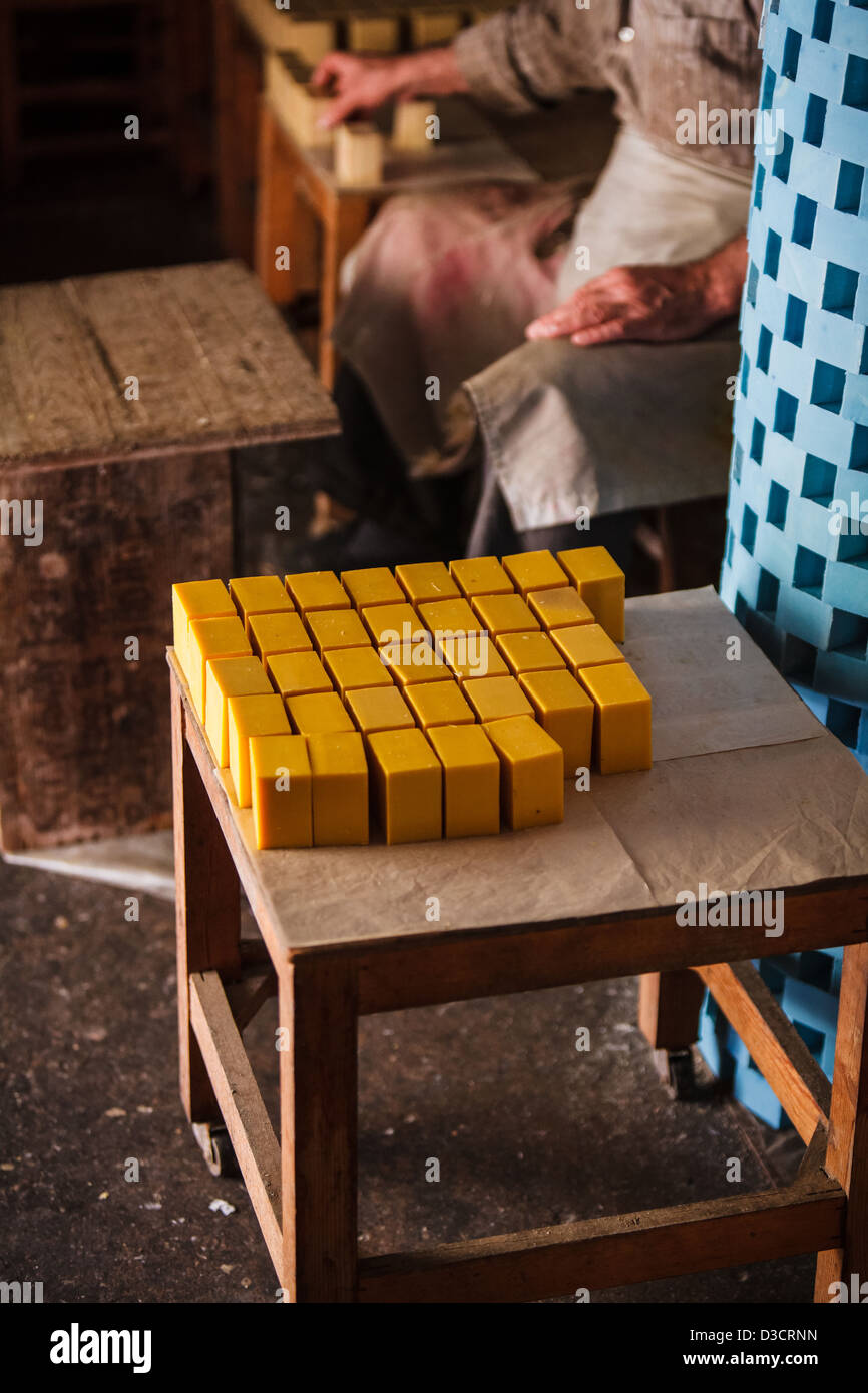 Traditional aleppo soap maker in the Khan Al-Saboun (soap courtyard) in ...