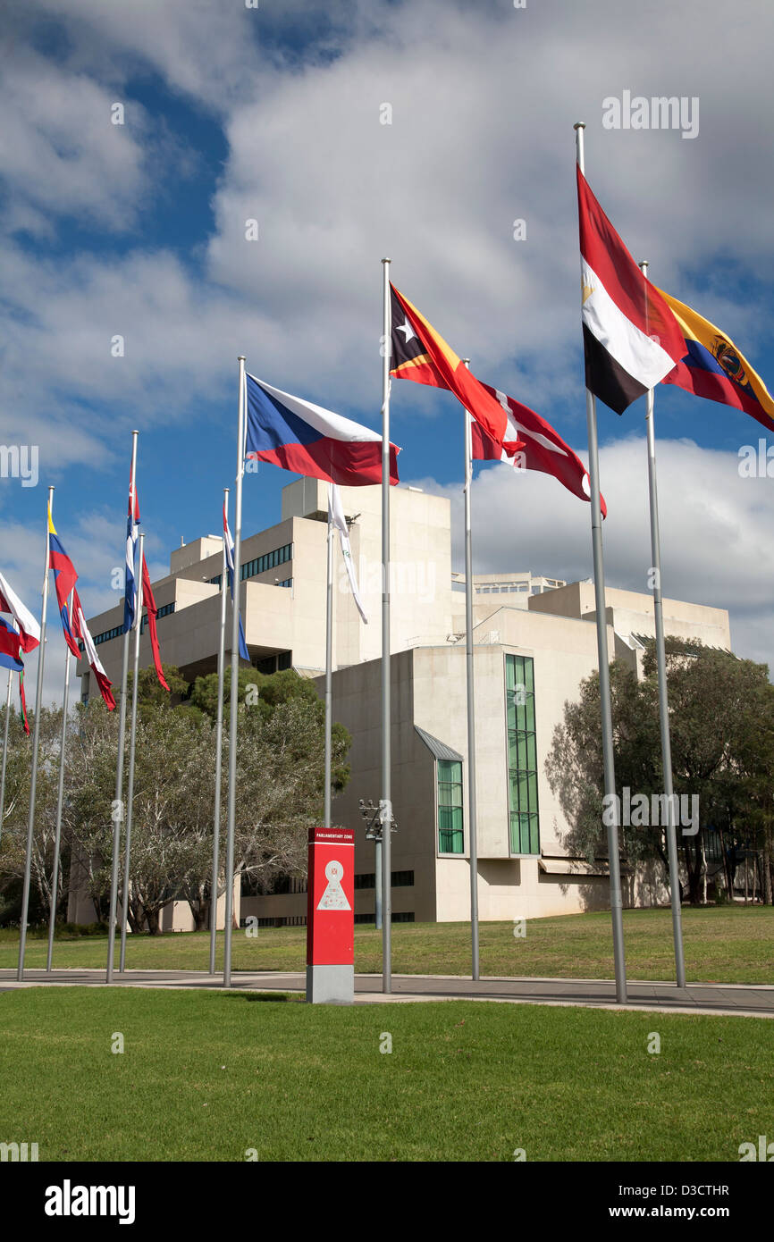 United Nations flags in front of the High Court of Australia Parkes ...