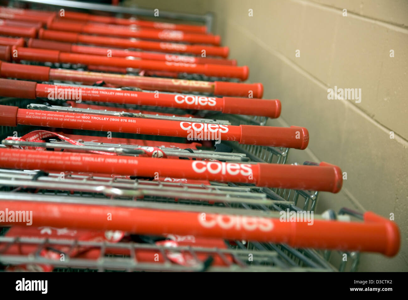 trolleys in coles australian supermarket in sydney Stock Photo - Alamy