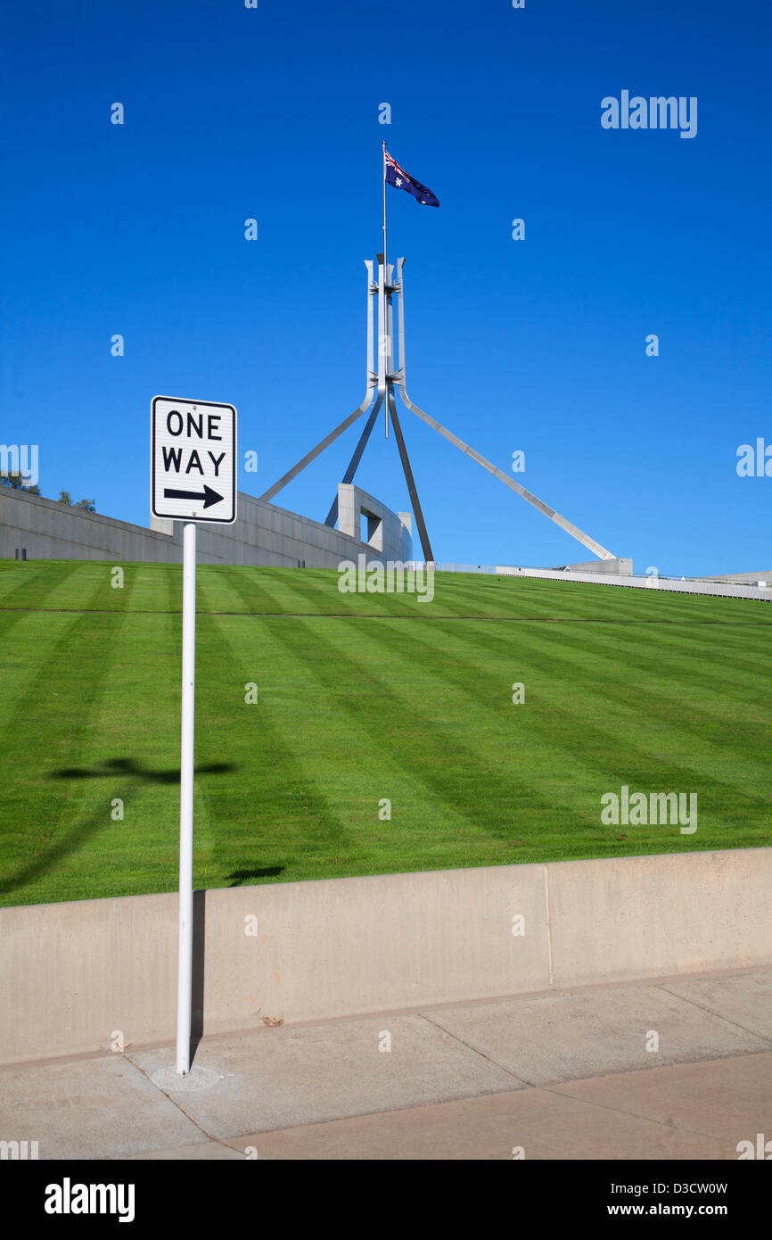 One Way Road Sign outside Parliament House Capital Hill Canberra ACT ...