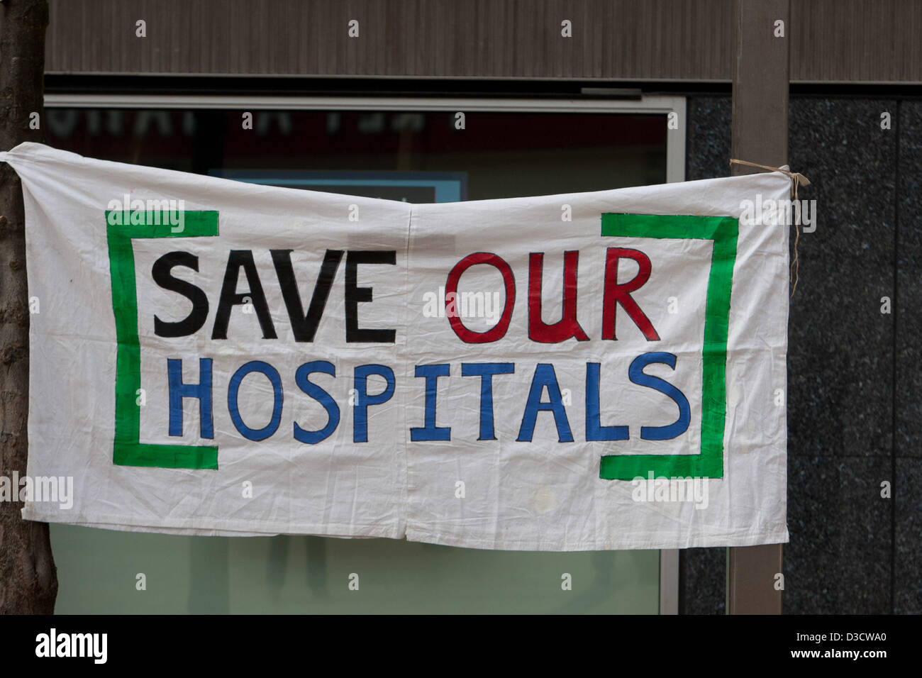 Hammersmith, London, UK. 16th February 2013. Save our hospitals banner ...