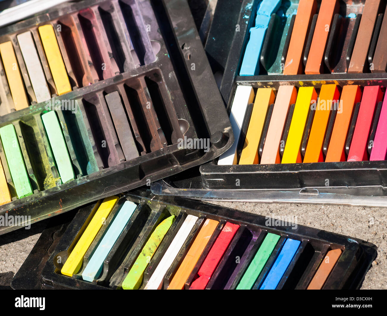 Chalks on the street during Chalk Art Festival in Denver, Colorado ...
